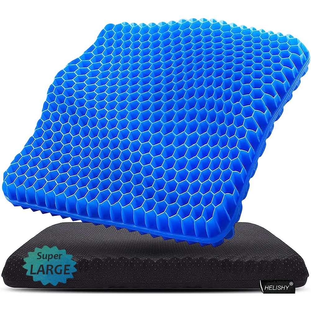 Gel Seat Cushion for Long Sitting Pressure Relief (Super Large & Thick) - Non-Slip Gel Chair Cushion for Back,Sciatica,Tailbone Pain Relief - Seat Cushion for Office Desk Chair,Car Seat,Wheelchair