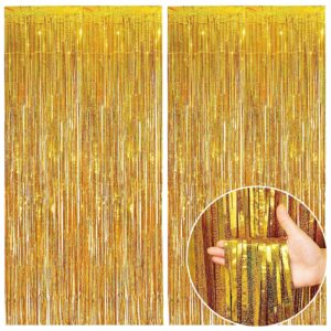 tinsel curtain party backdrop gold birthday party decorations 2 packs glitter foil fringe curtain party decor streamers photo booth for birthday christmas wedding halloween graduation decorations