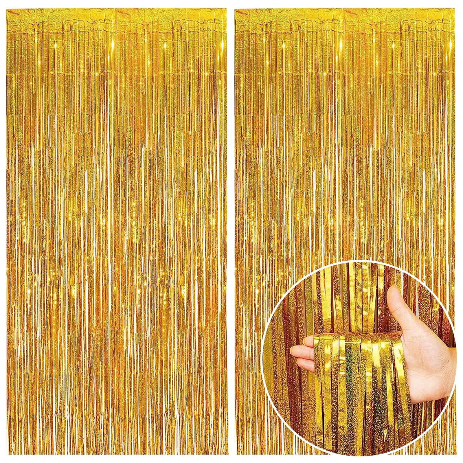 Tinsel Curtain Party Backdrop Gold Birthday Party Decorations 2 Packs Glitter Foil Fringe Curtain Party Decor Streamers Photo Booth for Birthday Christmas Wedding Halloween Graduation Decorations