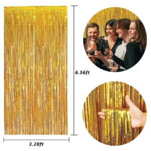 Tinsel Curtain Party Backdrop Gold Birthday Party Decorations 2 Packs Glitter Foil Fringe Curtain Party Decor Streamers Photo Booth for Birthday Christmas Wedding Halloween Graduation Decorations