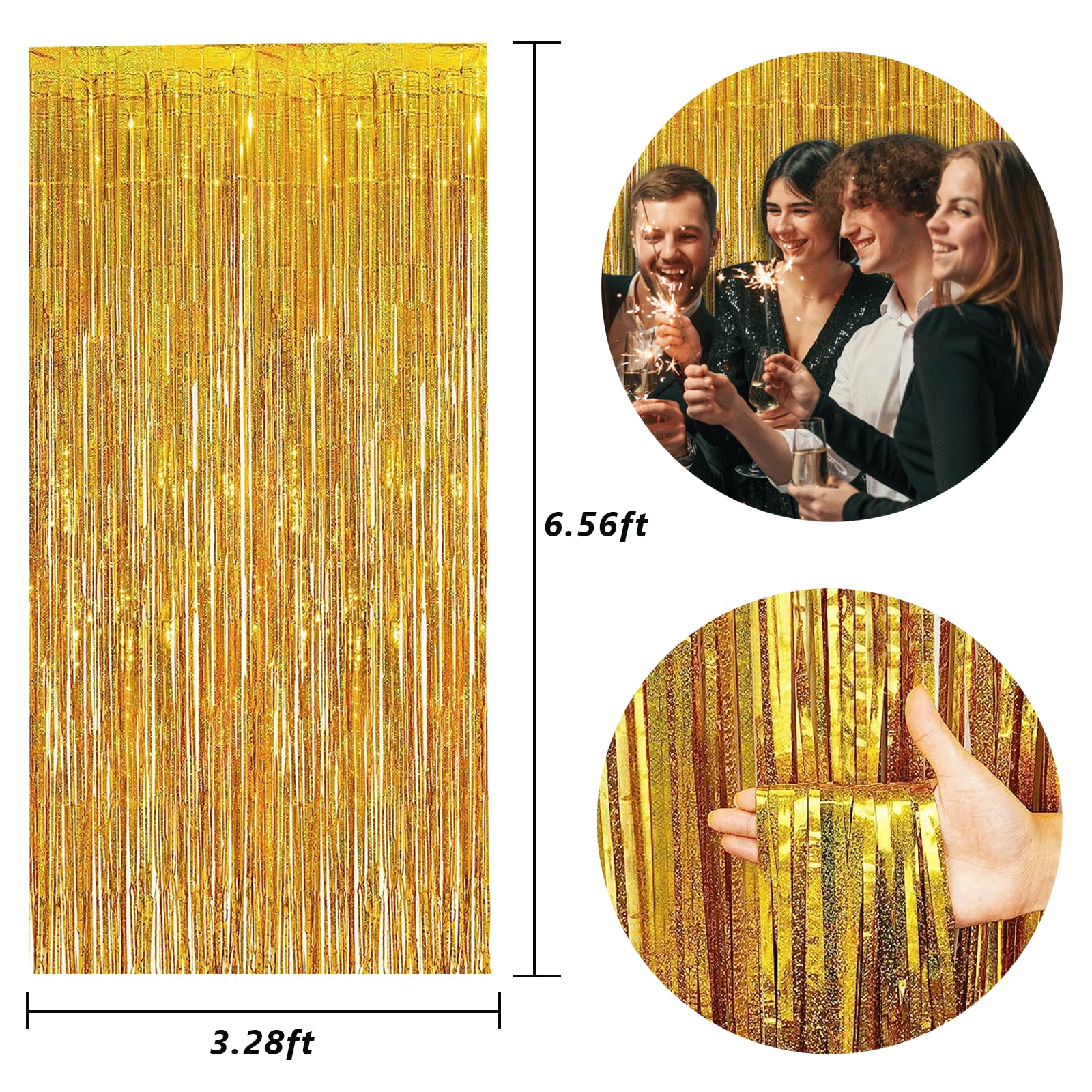 Tinsel Curtain Party Backdrop Gold Birthday Party Decorations 2 Packs Glitter Foil Fringe Curtain Party Decor Streamers Photo Booth for Birthday Christmas Wedding Halloween Graduation Decorations