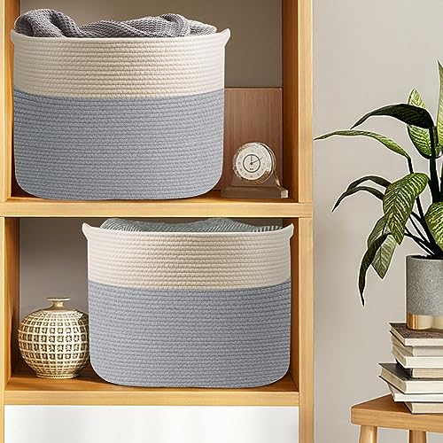 Comfymon Extra Large Cotton Rope Basket 24" x 24" x 17.3" Blanket Basket for Living Room, Woven Baby Laundry Hamper with Handles, Toy Storage Bin, XXXLarge Baskets for Storage, Grey