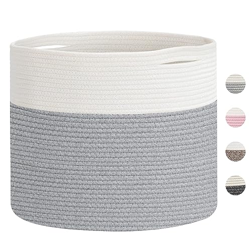 Comfymon Extra Large Cotton Rope Basket 24" x 24" x 17.3" Blanket Basket for Living Room, Woven Baby Laundry Hamper with Handles, Toy Storage Bin, XXXLarge Baskets for Storage, Grey