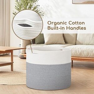 Comfymon Extra Large Cotton Rope Basket 24" x 24" x 17.3" Blanket Basket for Living Room, Woven Baby Laundry Hamper with Handles, Toy Storage Bin, XXXLarge Baskets for Storage, Grey