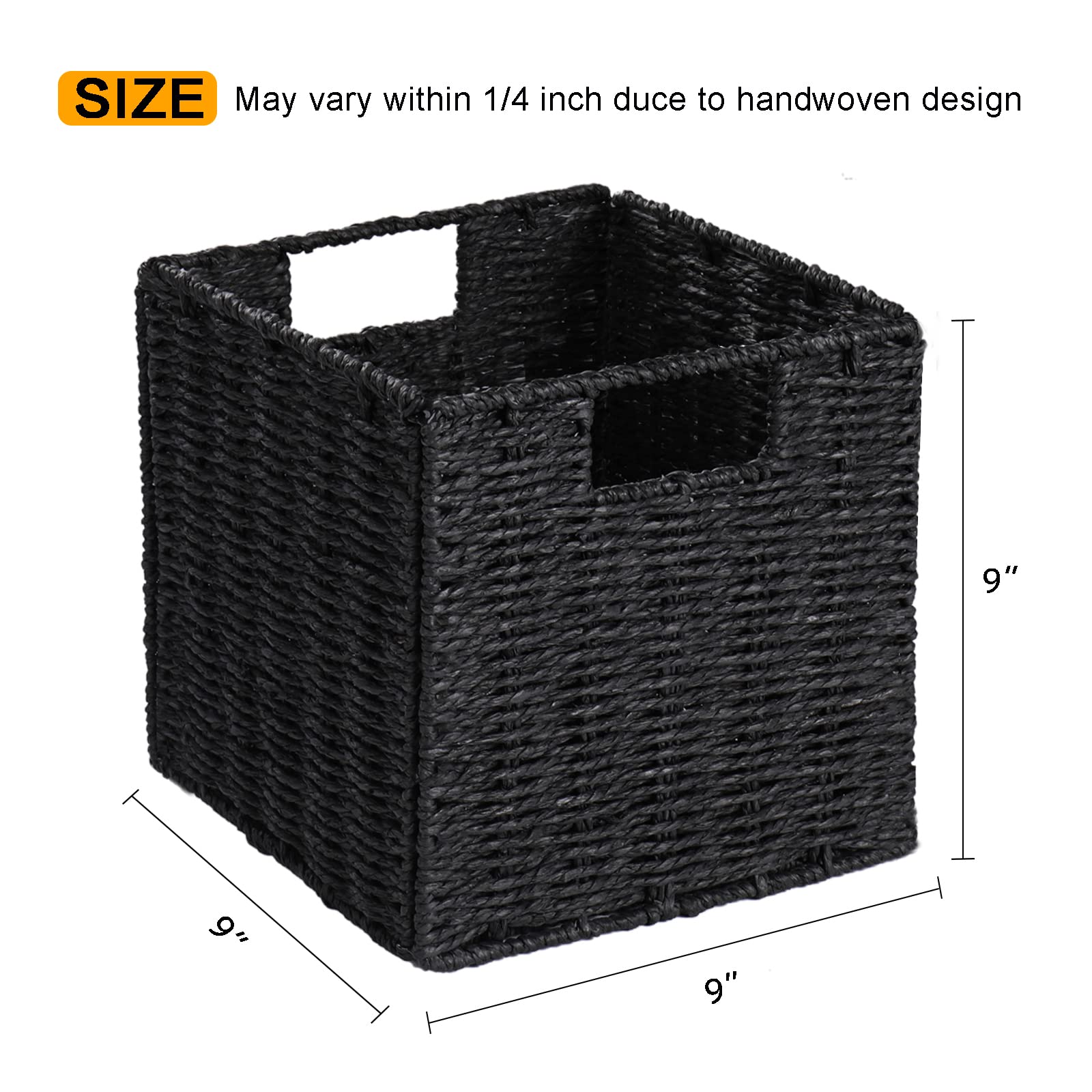 Vagusicc Wicker Baskets for Storage, Set of 4 Hand-Woven Storage Baskets for Shelves, Foldable Cube Storage Baskets Bins with Handles, Small Wicker Baskets for Organizing Pantry Bedroom, Black