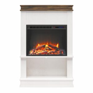 ameriwood home mateo electric fireplace with mantel & open shelf, ivory oak