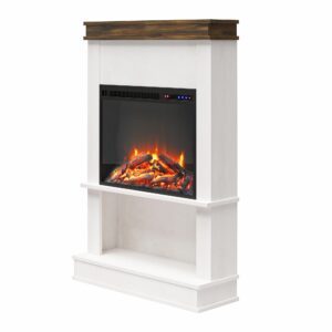 Ameriwood Home Mateo Electric Fireplace with Mantel & Open Shelf, Ivory Oak