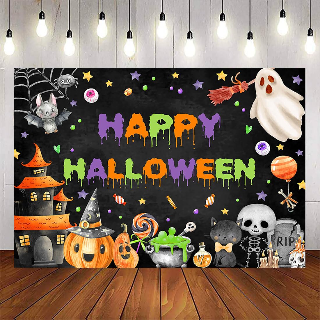 Avezano Happy Halloween Backdrop Spooky Ghost Party Banner for Kids Halloween Party Background Halloween Home Wall Decorations(7x5ft)