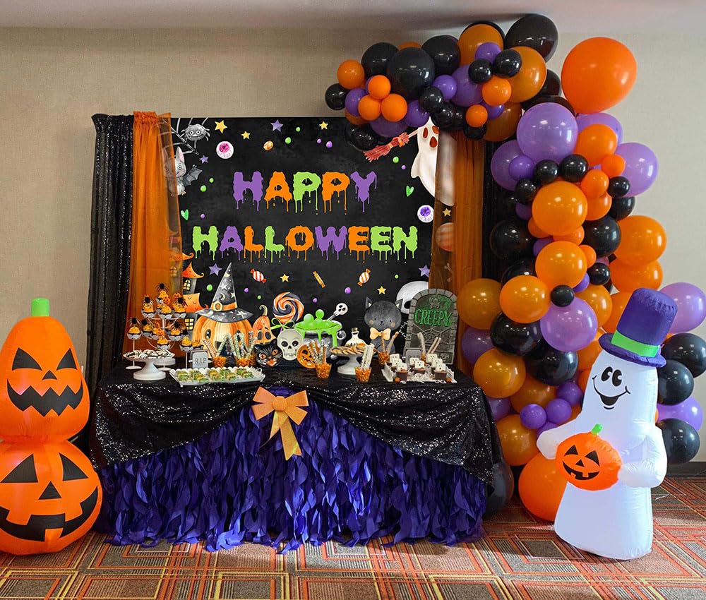 Avezano Happy Halloween Backdrop Spooky Ghost Party Banner for Kids Halloween Party Background Halloween Home Wall Decorations(7x5ft)