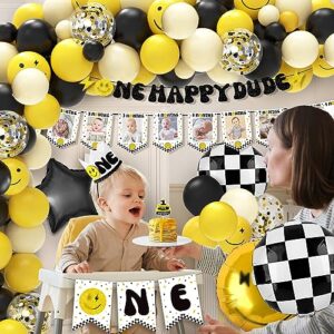 One Happy Dude Birthday Decorations - happy Face 1st Party Supplies, One Cool Dude 1st Birthday Balloons Arch Party Decor First Birthday Party Idea for Baby Boys and Girls