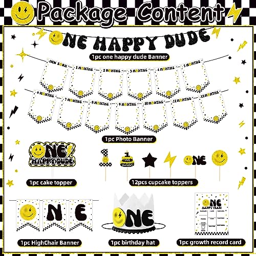 One Happy Dude Birthday Decorations - happy Face 1st Party Supplies, One Cool Dude 1st Birthday Balloons Arch Party Decor First Birthday Party Idea for Baby Boys and Girls