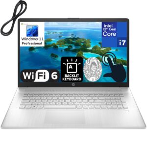 hp 17 17.3" touchscreen hd+ business laptop computer, 13th gen intel 10-core i7-1355u, 32gb ddr4 ram, 1tb pcie ssd, wifi 6, backlit keyboard, fingerprint reader, windows 11 pro, broage cable