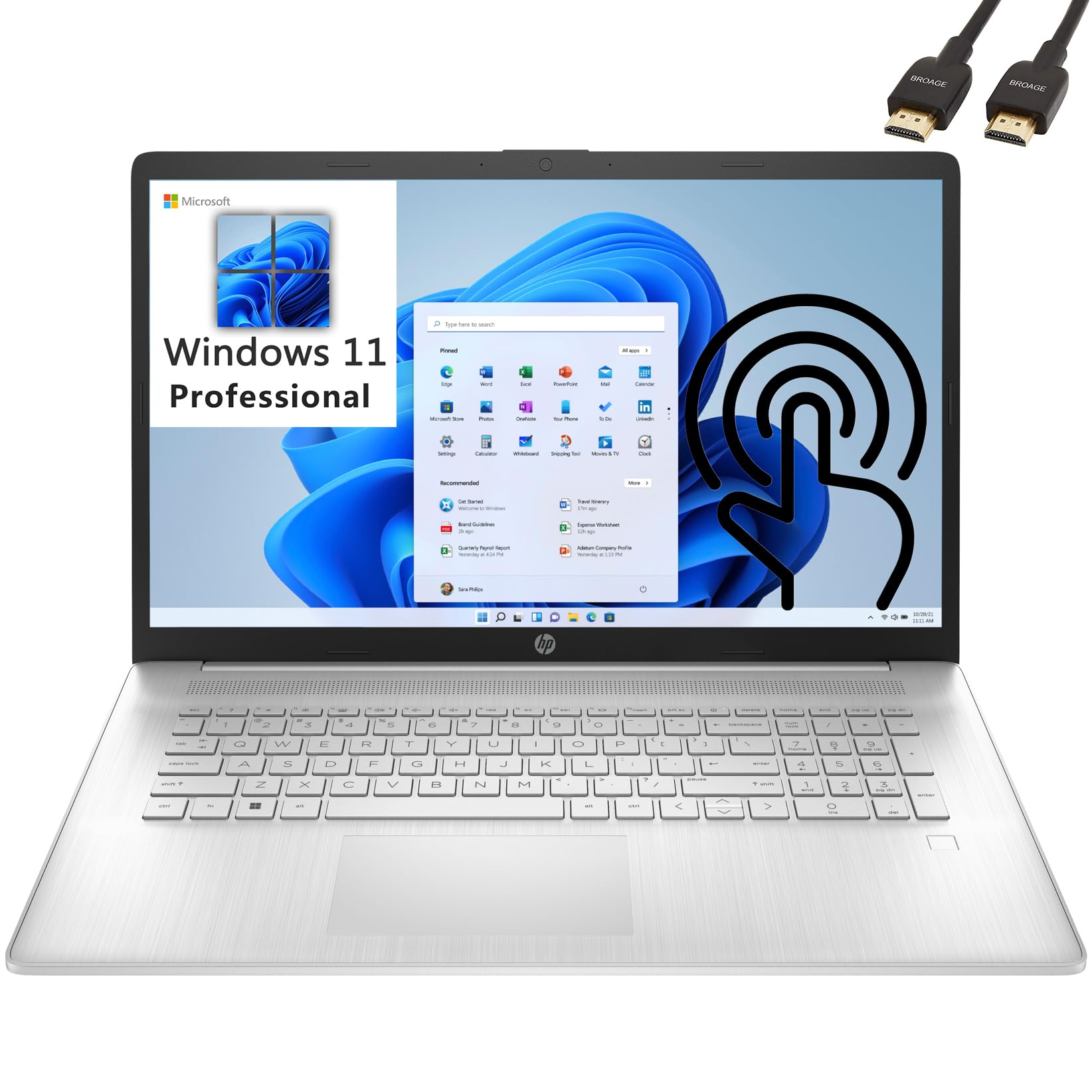 HP 17 17.3" Touchscreen HD+ Business Laptop Computer, 13th Gen Intel 10-Core i7-1355U, 64GB DDR4 RAM, 2TB PCIe SSD, WiFi 6, Backlit Keyboard, Fingerprint Reader, Windows 11 Pro, BROAGE Cable