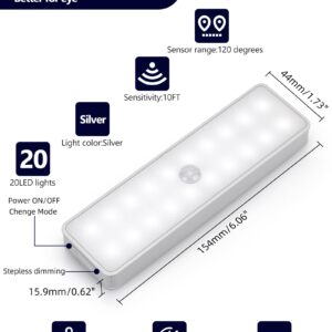 Under Cabinet Lighting 20 LED Closet Lights Motion Sensored,Wireless Under Counter Lights for Kitchen,USB Rechargeable Under-Counter Light Fixtures Magnetic Light Bar 880mAh 6Inch 9000K(4Pack)