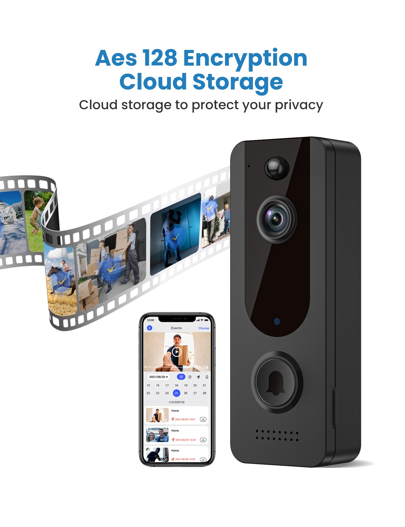 Aiwit Video Doorbell, Wireless Home Surveillance Camera Included Chime Ringer, AI Human Detection, Cloud Storage, 2-Way Audio, Night Vision, Battery Powered, Live View, Indoor/Outdoor Surveillance