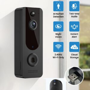 Aiwit Video Doorbell, Wireless Home Surveillance Camera Included Chime Ringer, AI Human Detection, Cloud Storage, 2-Way Audio, Night Vision, Battery Powered, Live View, Indoor/Outdoor Surveillance