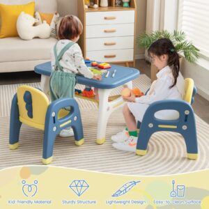 Costzon Kids Table and Chair Set w/Montessori Toys, Kids Activity Table w/Storage Shelf, Building Blocks, Cute Dinosaur Shape Chair, Easy to Clean, Preschool, Kindergarten (Table and 2 Chairs)