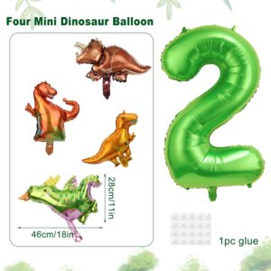 Dinosaur Balloon Set, 40 Inch Large Aluminum Foil Number Balloon with 4 Styles Cute Dinosaur Balloon Green Dinosaur Balloons for Birthday Party, Anniversary Theme Party Decoration (Number 2)