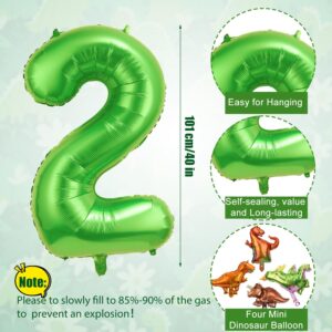 Dinosaur Balloon Set, 40 Inch Large Aluminum Foil Number Balloon with 4 Styles Cute Dinosaur Balloon Green Dinosaur Balloons for Birthday Party, Anniversary Theme Party Decoration (Number 2)