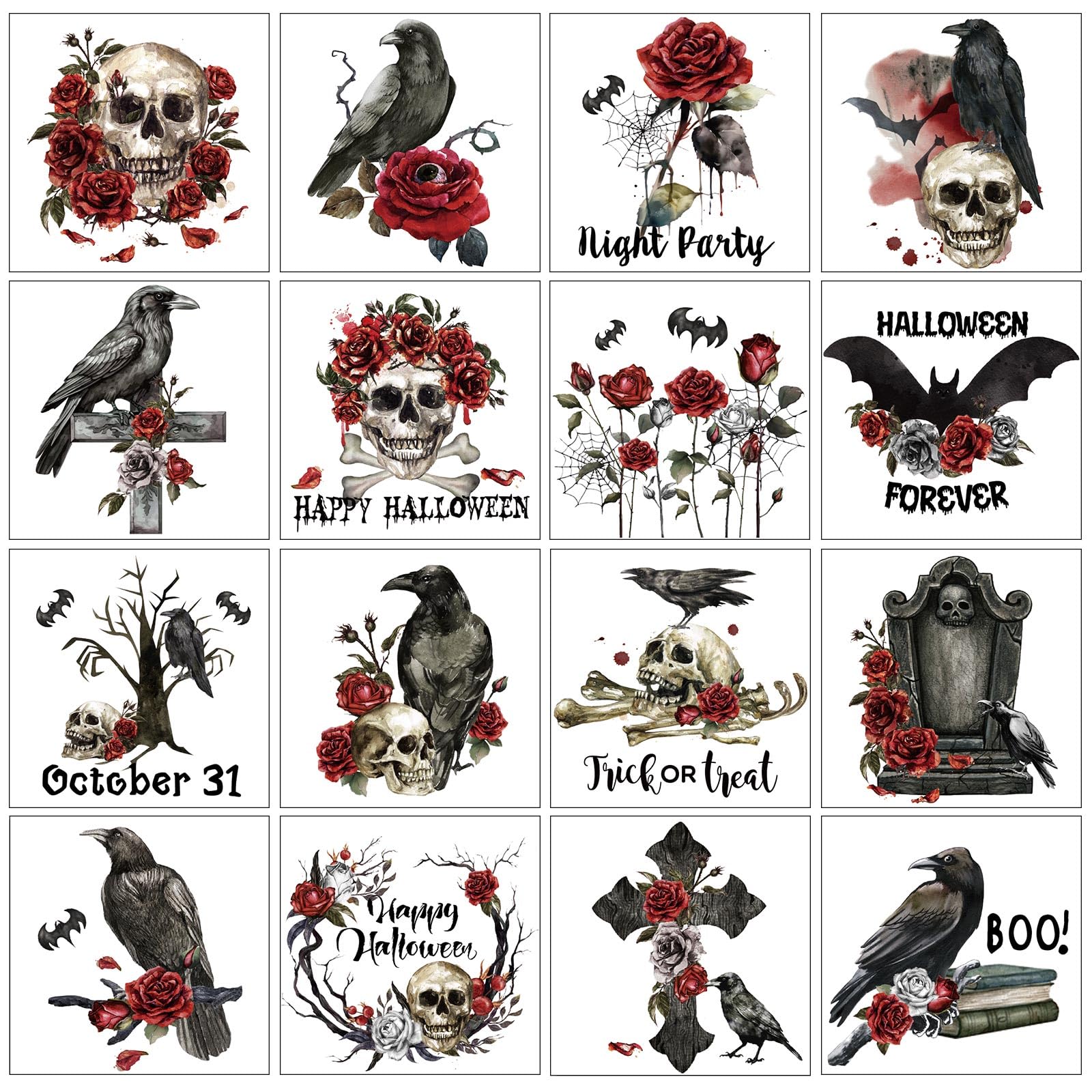 Demissle 256 Pcs Halloween Temporary Tattoos Bulk Safety Tattoos Stickers Halloween Fake Skull Zombie Makeup Kit 3D Realistic Gift Supplies for Women Men Adults Kids Halloween Party Favors Decorations