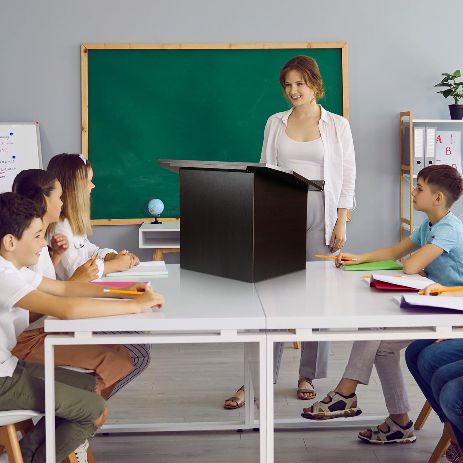 Thyle Foldable Tabletop Portable Podium Desktop Lectern Folding Classroom Presentation Podium Stand Teacher Speaker Desk Lectern Wood Computer Laptop Book Holder(Graphite Color)