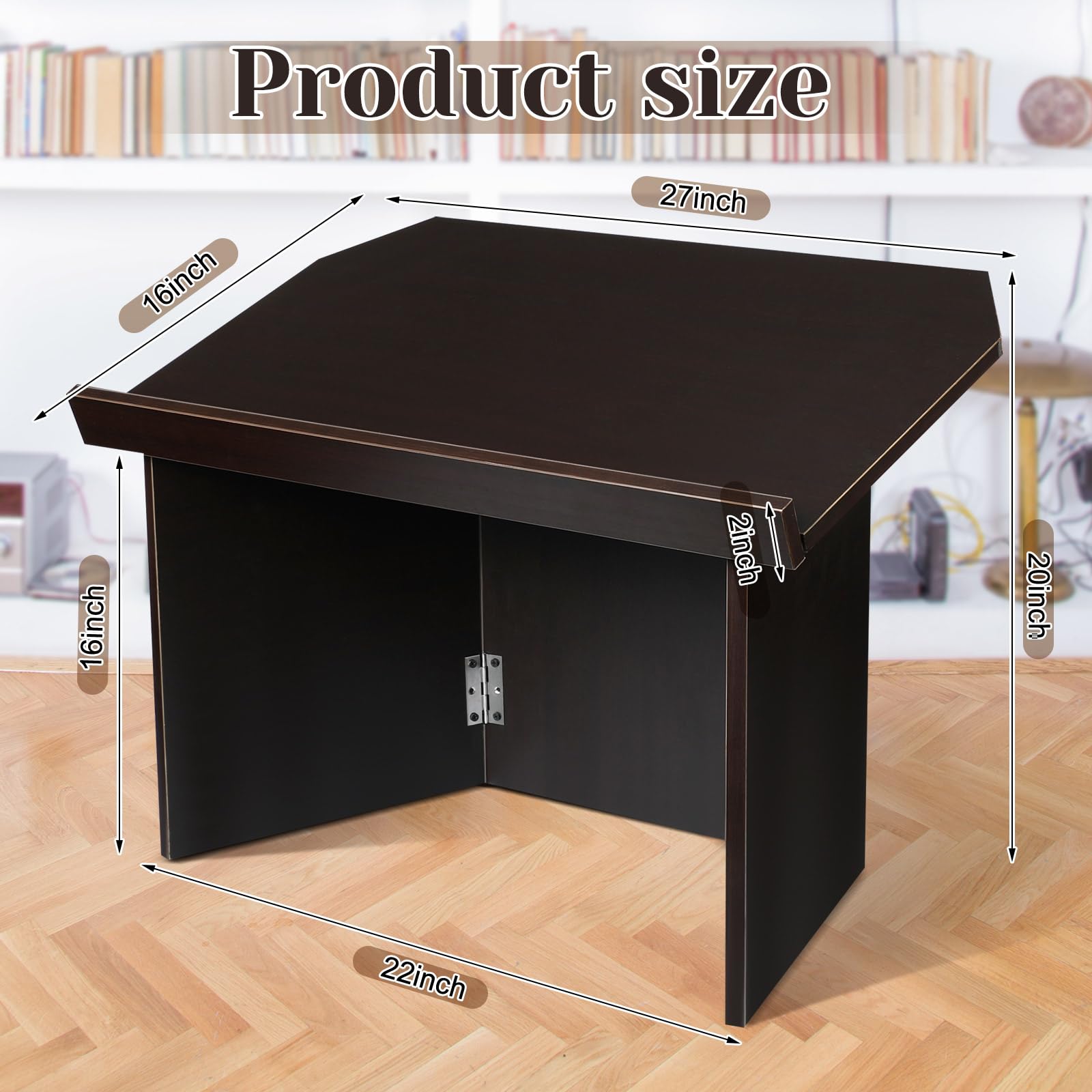 Thyle Foldable Tabletop Portable Podium Desktop Lectern Folding Classroom Presentation Podium Stand Teacher Speaker Desk Lectern Wood Computer Laptop Book Holder(Graphite Color)