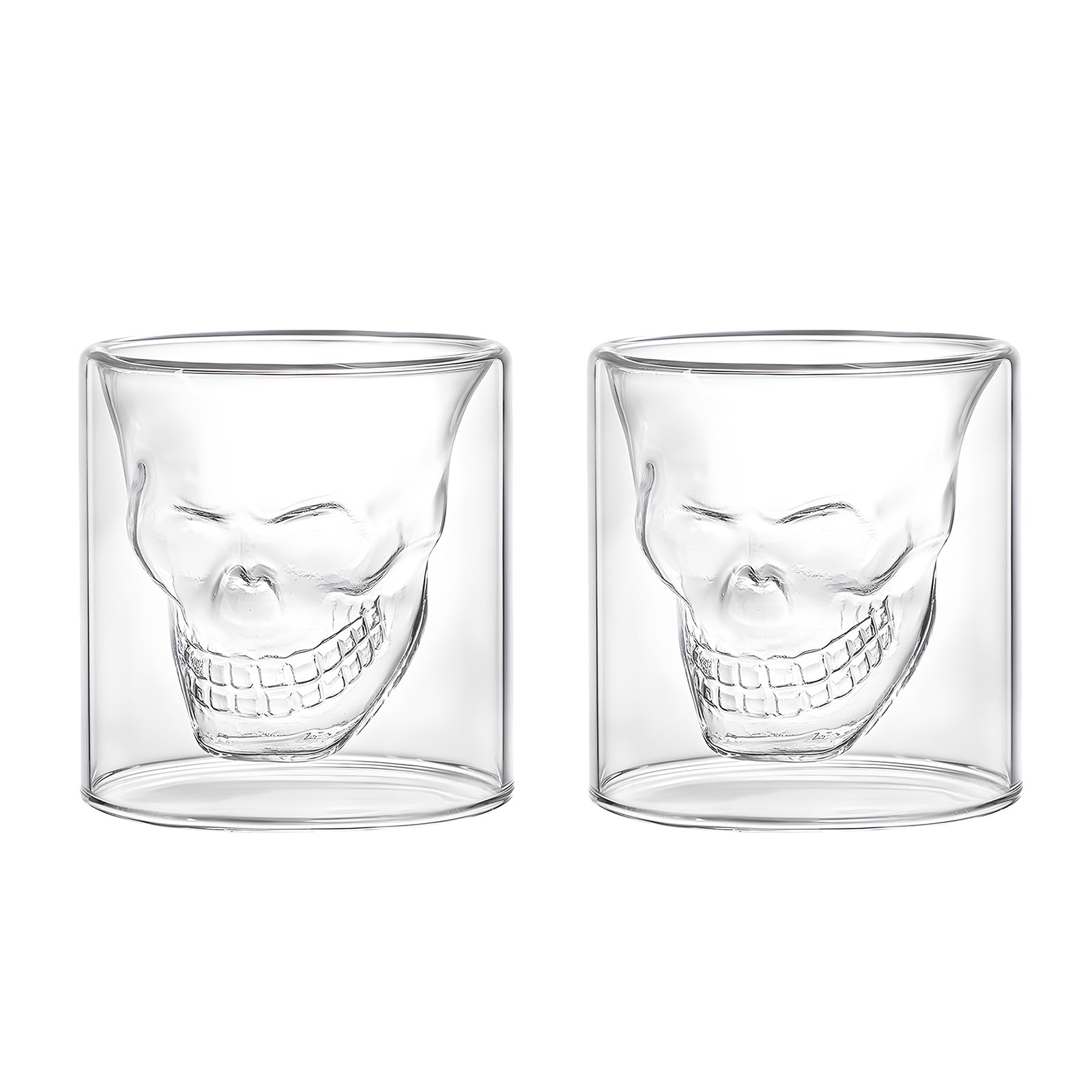 INTOWALK Skull Face Glasses Heavy Base Crystal Cups Set of 2, Party Home and Entertainment Dining Beverage Drinking Glassware for Whiskey Brandy Liquor Bar Decor Jello 250ML/8.84oz Clear