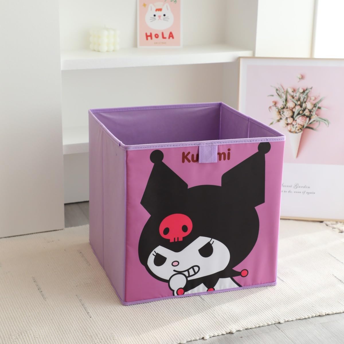 Eiodlulu Cute Collapsible Storage Bin Kawaii Foldable Baskets Cube Box Organizer Kitty For Room Home Closet Shelves Decor Gifts Accessories (L-Purple)