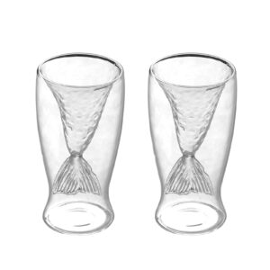 intowalk creative glass mermaid glass spirit glass double glass red wine glass bar night mixing glass cocktail glass set of 2 pieces (transparent fish tail)