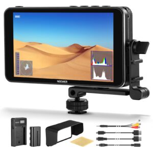 neewer f400 pro 6 inch camera field monitor, waveform, vector scope, full hd 1920x1080 ips 4k hdmi input dslr video peaking focus assist, dc input output, tilt arm, f550 battery & charger included