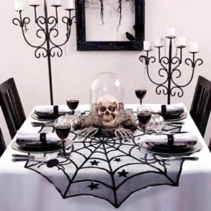 Halloween Decorations Indoor Set, Halloween Fireplace Mantel Scarf & Halloween Banner & Spiderweb Tab Runner & 60 Pcs Scary 3D Bat Sticker & 30 Pcs Realistic Spiders, Halloween Party Spooky Home Decor