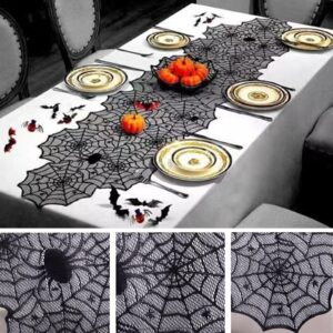 Halloween Decorations Indoor Set, Halloween Fireplace Mantel Scarf & Halloween Banner & Spiderweb Tab Runner & 60 Pcs Scary 3D Bat Sticker & 30 Pcs Realistic Spiders, Halloween Party Spooky Home Decor