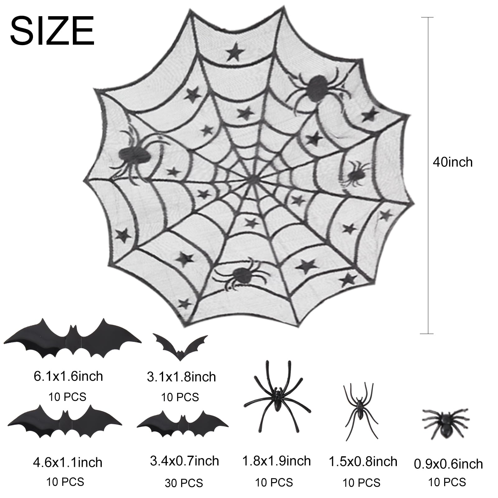 Halloween Decorations Indoor Set, Halloween Fireplace Mantel Scarf & Halloween Banner & Spiderweb Tab Runner & 60 Pcs Scary 3D Bat Sticker & 30 Pcs Realistic Spiders, Halloween Party Spooky Home Decor