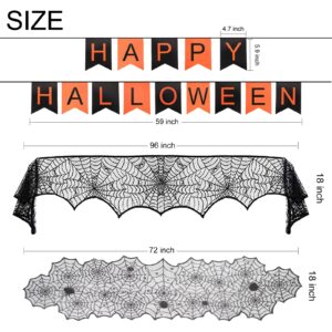 Halloween Decorations Indoor Set, Halloween Fireplace Mantel Scarf & Halloween Banner & Spiderweb Tab Runner & 60 Pcs Scary 3D Bat Sticker & 30 Pcs Realistic Spiders, Halloween Party Spooky Home Decor