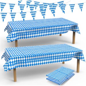 lrviis oktoberfest tablecloth, 2 munich oktoberfest tablecloths - 108" x 54" oktoberfest bavarian flag plaid tablecloth with 2 oktoberfest banners for oktoberfest decorations