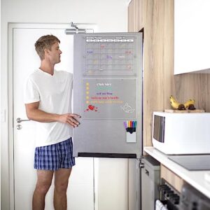 Merrynine 2 Pack Magnetic Calendar for Refrigerator,Acrylic Fridge Calendar,Clear Dry Erase Reusable Planning Boards with 6 Marker Pen,Case,Towel,2 Screw Stickers (16"X12", Monthly + Blank Memo)