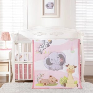 baevellery crib bedding set for girls 3piece jungle elephant baby girl crib bedding set nursery crib set for baby girl - fitted sheet crib comforter crib skirt