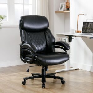 Big and Tall Office Chair, 400 LBS Heavy Duty Executive Office Chair for Heavy People, Comfortable PU Leather Office Chair, High Back Ergonomic Desk Computer Chair, Black