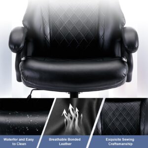 Big and Tall Office Chair, 400 LBS Heavy Duty Executive Office Chair for Heavy People, Comfortable PU Leather Office Chair, High Back Ergonomic Desk Computer Chair, Black