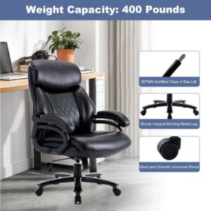 Big and Tall Office Chair, 400 LBS Heavy Duty Executive Office Chair for Heavy People, Comfortable PU Leather Office Chair, High Back Ergonomic Desk Computer Chair, Black