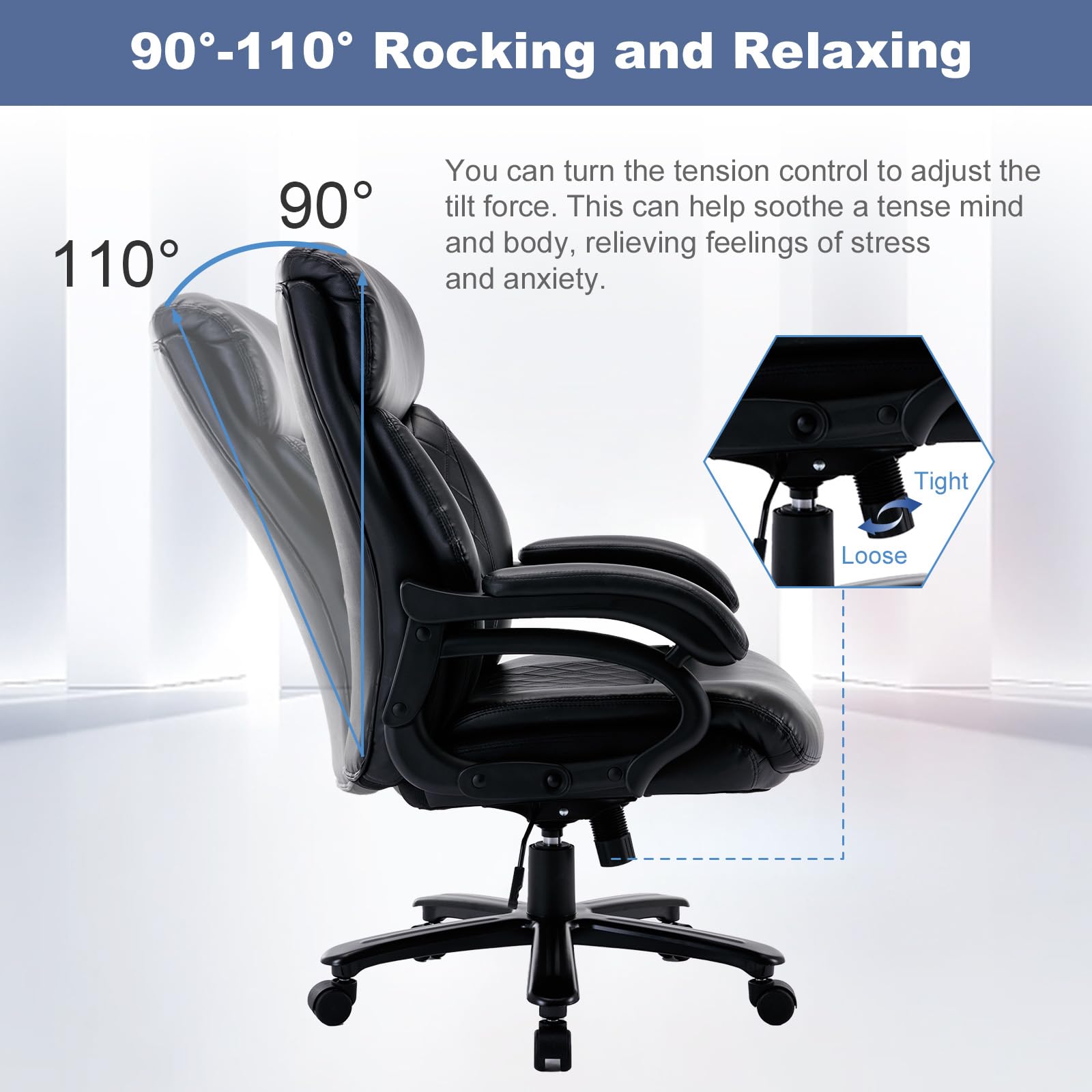 Big and Tall Office Chair, 400 LBS Heavy Duty Executive Office Chair for Heavy People, Comfortable PU Leather Office Chair, High Back Ergonomic Desk Computer Chair, Black