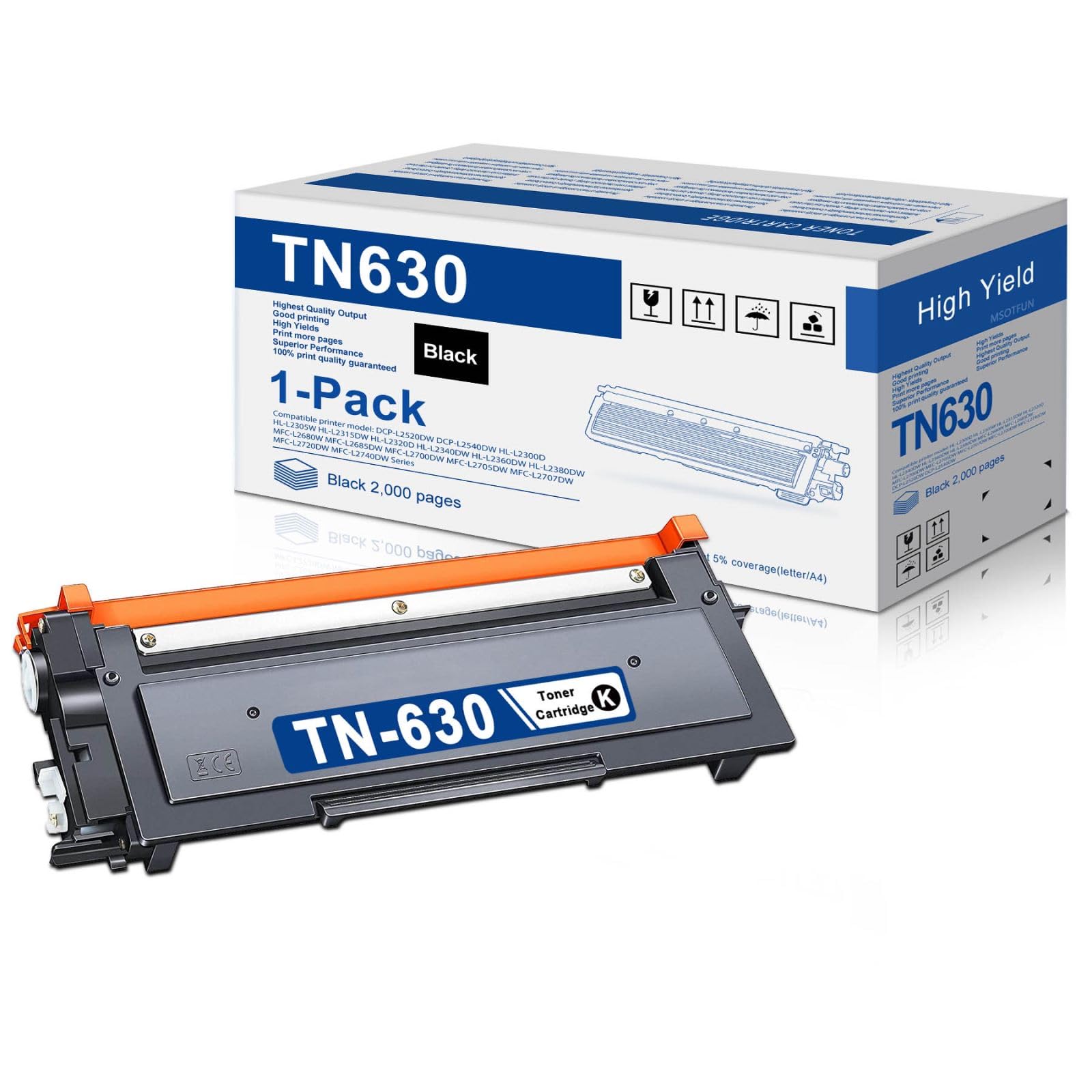 TN-630 TN 630 Replacement for Brother TN630 Toner Cartridge Black Compatible with HL-L2380DW HL-L2320D HL-L2340DW DCP-L2540DW MFC-L2700DW MFC-L2720DW Printer 1 Pack