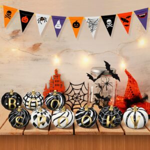 9 Pcs Resin Pumpkins Halloween Boo Spooky Indoor Decor Black and White Pumpkins 2.5 Inch Artificial Pumpkins Table Centerpieces Tiered Tray for Fall Halloween Autumn Home Wedding Decor