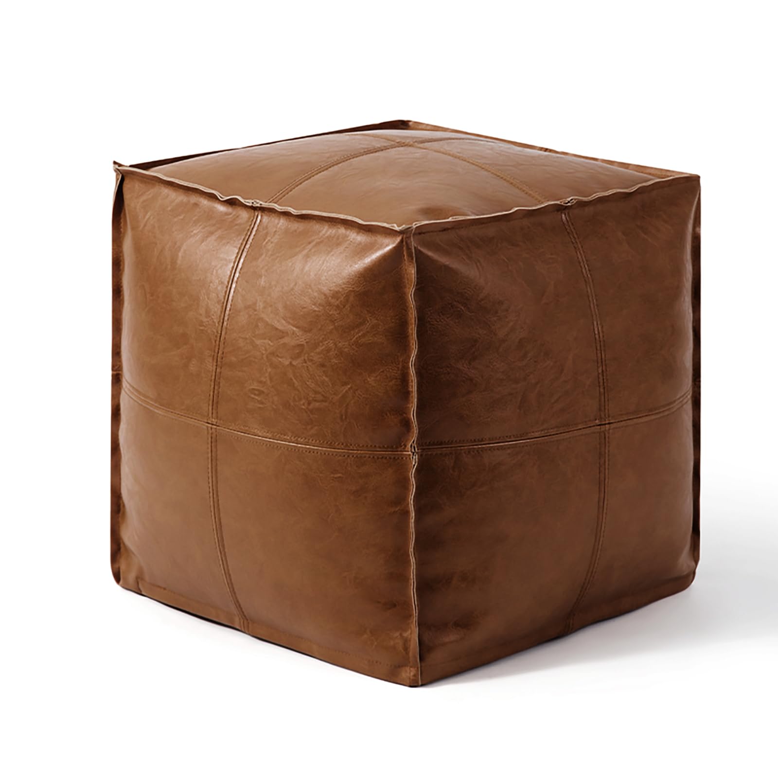 DMeHoo Unstuffed Pouf Foot Stool Ottoman, Faux Leather Pouf Cover, Handmade Square Floor Poufs Chairs for Living Room, Balcony, Bedroom (Brown, 17.7''*17.7''*17.7'', No Filling, Unstuffed)