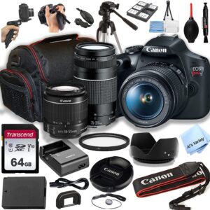 canon eos rebel t7 dslr camera w/ef-s 18-55mm f/3.5-5.6 zoom lens + 75-300mm f/4-5.6 iii lens + 64gb memory card, case, hood, tripod, grip-pod, filter, professional photo bundle(26pc) (renewed)