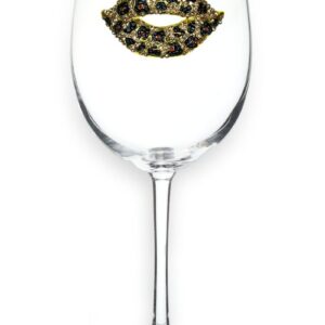 THE QUEENS' JEWELS Leopard Lips Jeweled Stemmed Wine Glass, 21 oz. - Unique Gift for Women, Birthday, Cute, Fun, Not Painted, Decorated, Bling, Bedazzled, Rhinestone