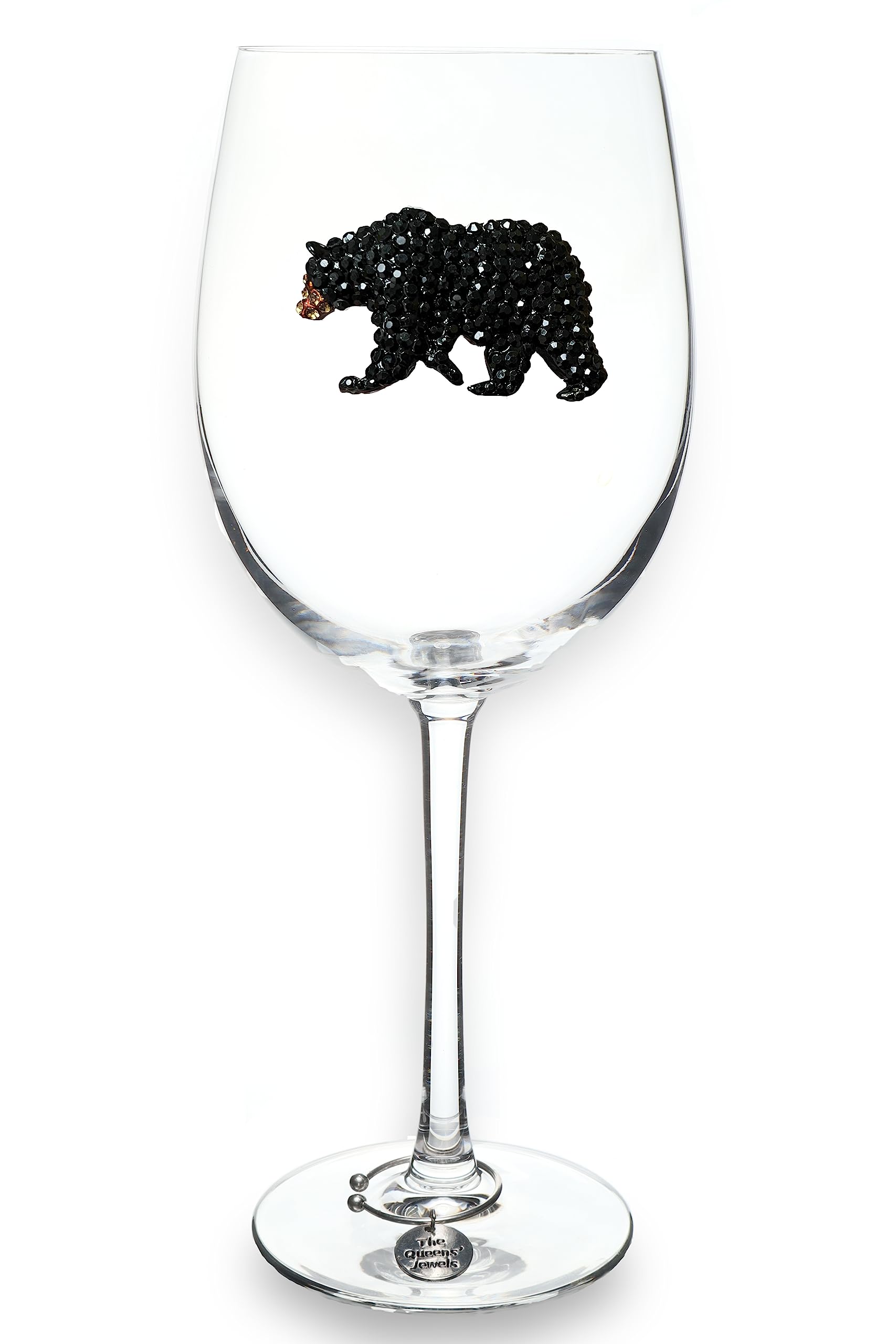 THE QUEENS' JEWELS Black Bear Jeweled Stemmed Wine Glass, 21 oz. - Unique Gift for Women, Birthday, Cute, Fun, Not Painted, Decorated, Bling, Bedazzled, Rhinestone