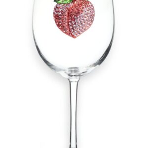 THE QUEENS' JEWELS Peach Jeweled Stemmed Wine Glass, 21 oz. - Unique Gift for Women, Birthday, Cute, Fun, Not Painted, Decorated, Bling, Bedazzled, Rhinestone