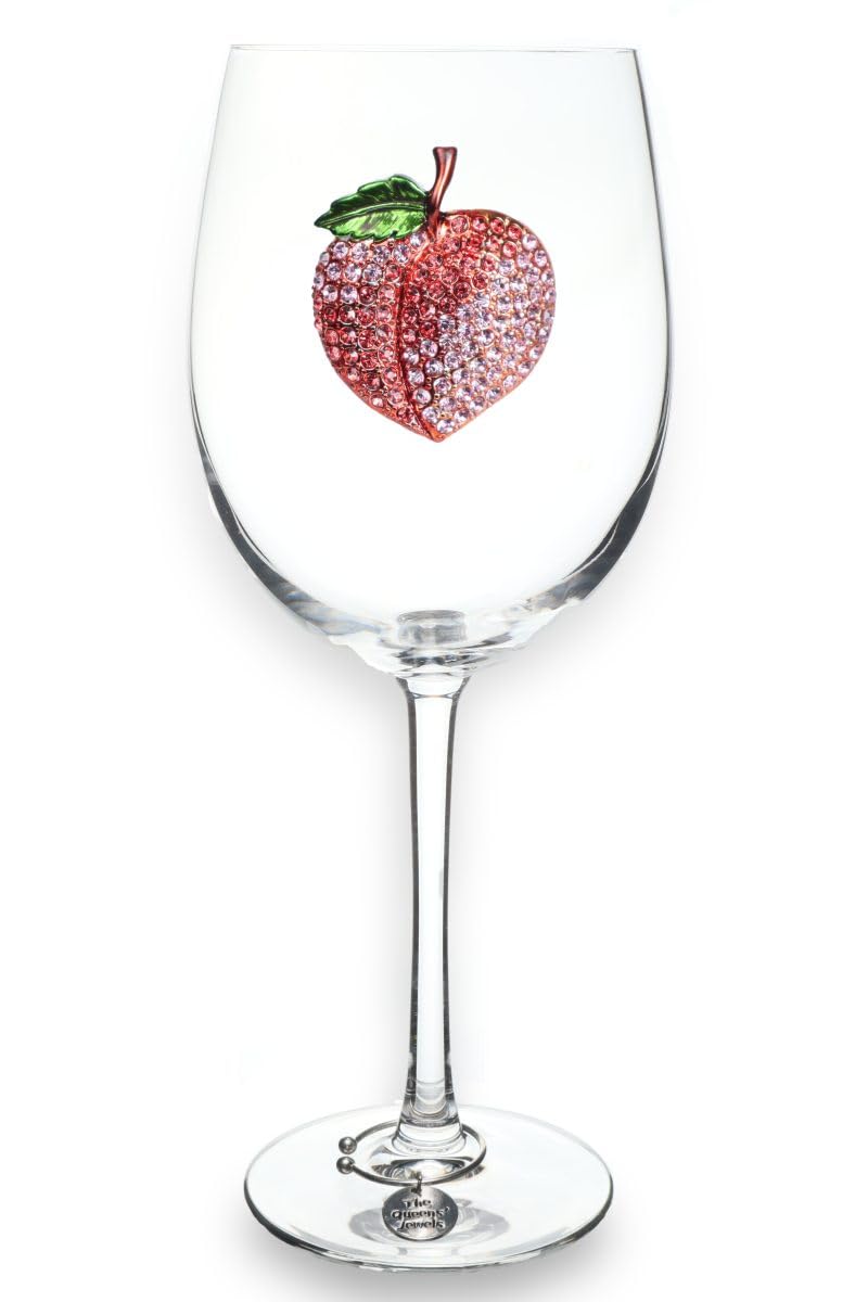 THE QUEENS' JEWELS Peach Jeweled Stemmed Wine Glass, 21 oz. - Unique Gift for Women, Birthday, Cute, Fun, Not Painted, Decorated, Bling, Bedazzled, Rhinestone