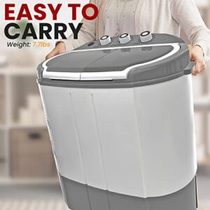 Compact Home Washer & Dryer, 2 in 1 Portable Mini Washing Machine, Twin Tubs, 11lbs. Capacity, 110V, Spin Cycle w/Hose, Translucent Tub Container Window, Ideal for Smaller Laundry Loads